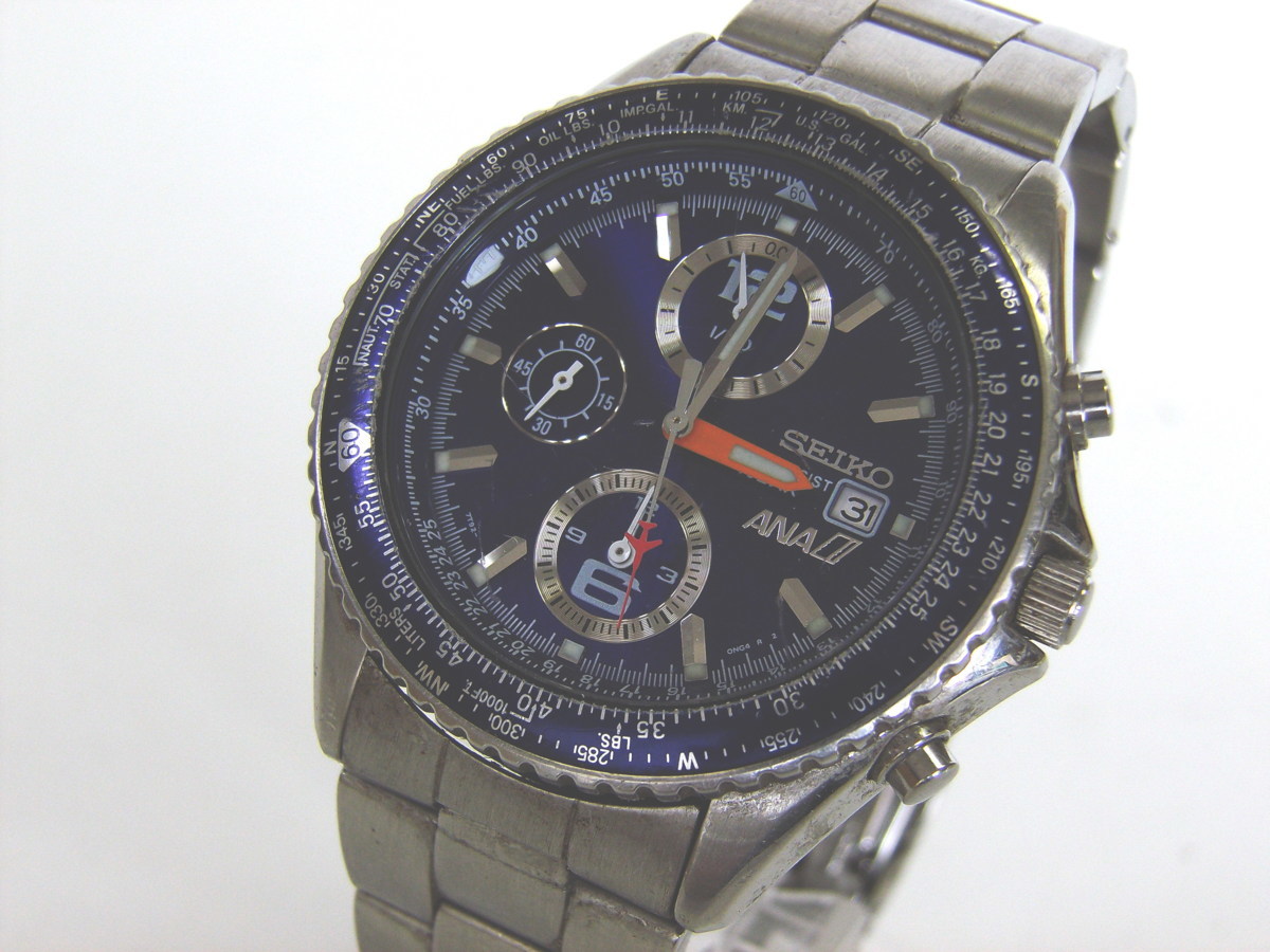 Z0106-118宮81049 SEIKO ANA HAPPY FLIGHT 7T92-0CF0 パイロット クロノグラフ 腕時計 セイコー ...
