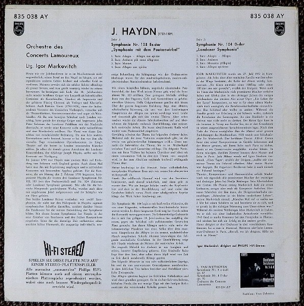 蘭PHILIPS 835 038 AY HI-FI STEREO ハイドン マルケヴィチ Haydn Igor Markevitch(交響曲)｜売買されたオークション情報、yahooの商品情報 ...