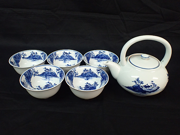 UR6 館林源右衛門 染付山水 急須 湯呑 5客揃 茶器揃い 茶道具(染錦)｜売買されたオークション情報、yahooの商品情報をアーカイブ公開 ...