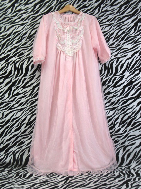 r3_3987F COCO yoko kamoi チュニック ロング 5分袖 ネグリジェ 総ピンク ふわふわ柔らかシフォン生地 2重構造 ...