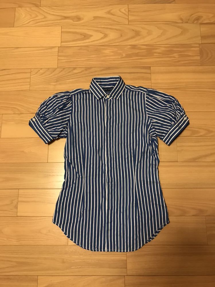 RALPH LAUREN／ポロ ラルフローレン レディース.女性 サイズ2 155/84A .バルーン パフスリーブ 半袖 ストライプ柄 ブラウスシャツ(半袖シャツ)｜売買されたオークション ...