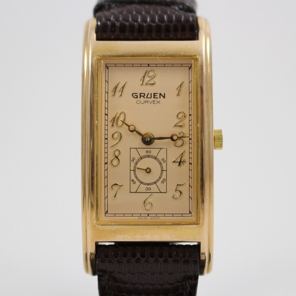 GRUEN グリュエン CURVEX カーベックス メンズ クォーツ ピンクゴールドGP ピンク文字盤 純正革ベルト いおき質店(その他 ...