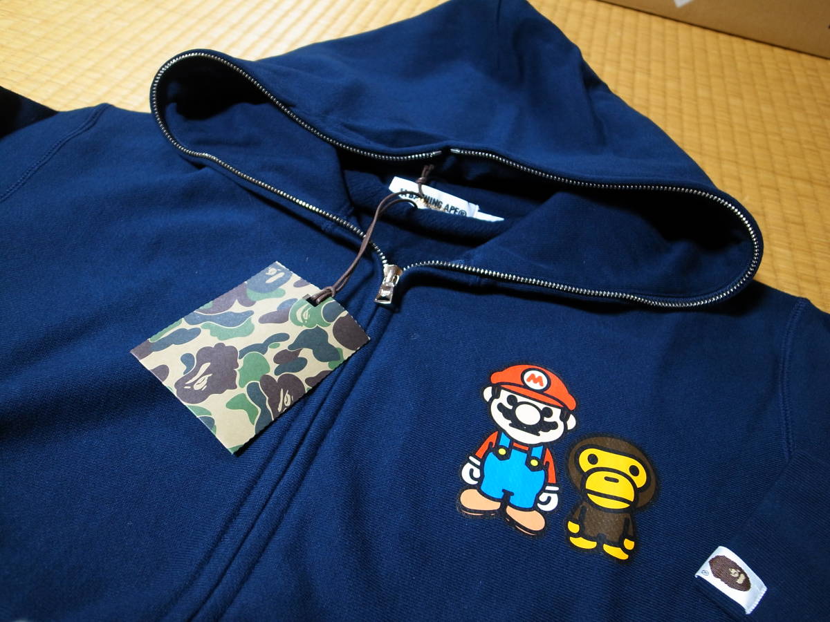 激レア 稀少 A BATHING APE エイプ MARIO to MILO マリオ×マイロ コラボ フルジップ パーカー ネイビー M ...
