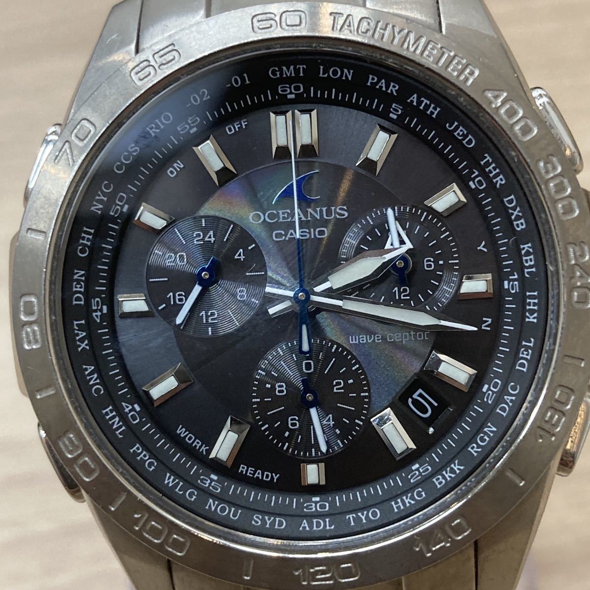 1円スタート 稼働品 CASIO OCEANUS OCW-600 ソーラー 黒 ブラック 文字盤 メンズ クロノグラフ TOUGH SOLAR ...