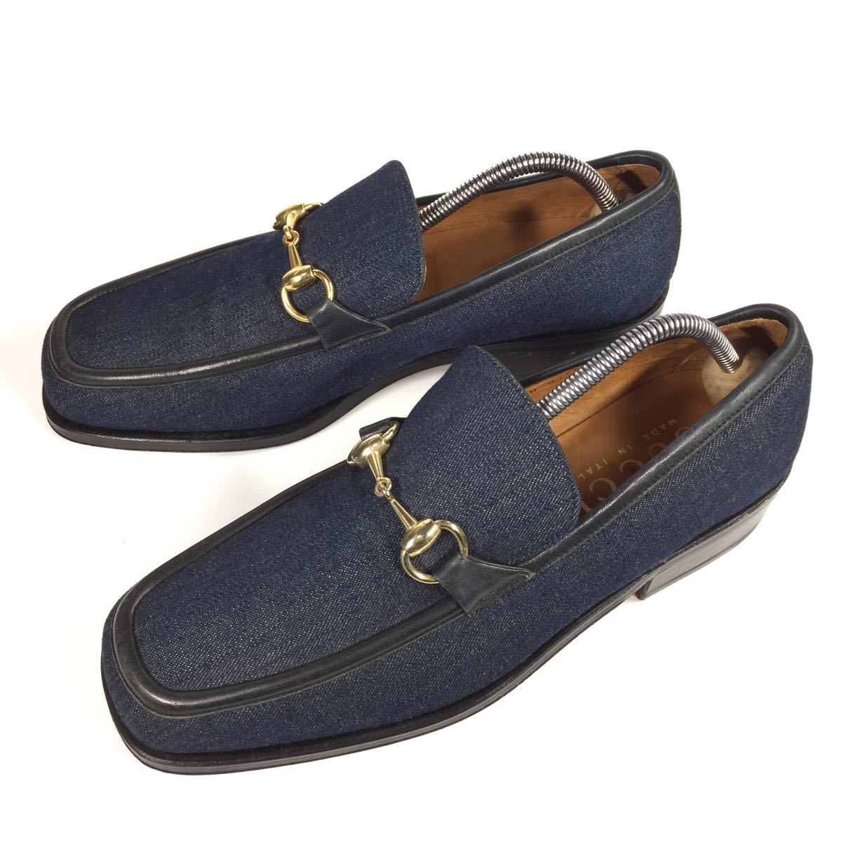 品 グッチ 本物 GUCCI 靴 26cm ホースビット ビットローファー ビジネスシューズ レザー×デニム 男性用 メンズ イタリア製 41 E(男性用)｜売買されたオークション情報 ...