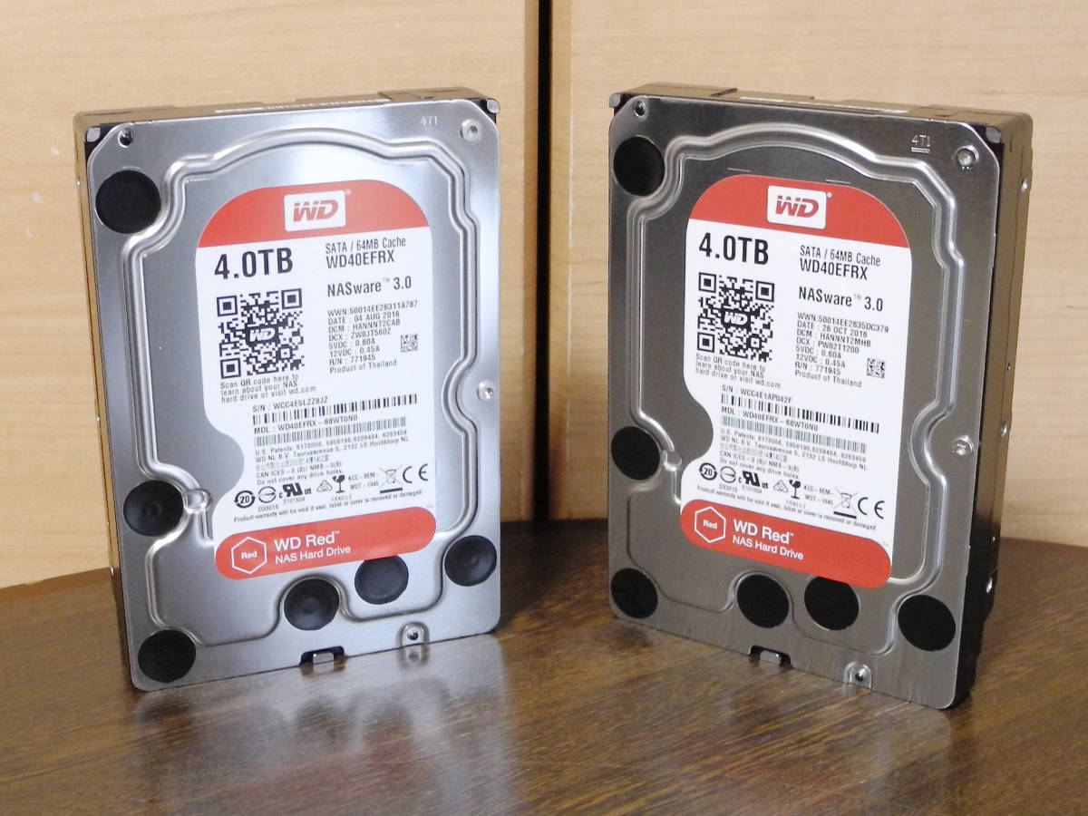 2個セット Western Digital Red 3.5インチ 4TB WD40EFRX（2016年製） ｜内蔵