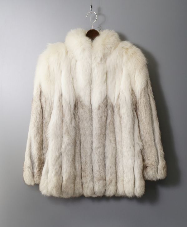 GE4805〇高級毛皮 SAGA FOX/サガフォックス JINDO FOX リアルファー ファーコート ハーフコート ホワイト×ブラウン系 ...