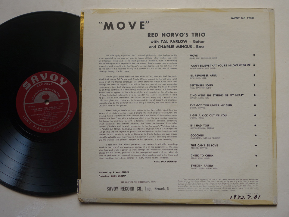 米 / 手書RVG / mono / Red Norvo Trio / MOVE Charlie Mingus Tal Farlow / MG ...