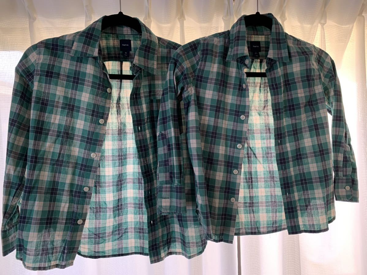 GAP ライトオン UNIQLO GU F.O.KIDS エフオーキッズ好きな方 男の子 130 120 110 年子 双子 お揃い 2枚set 緑 チェックシャツ 長袖(120（115 ...