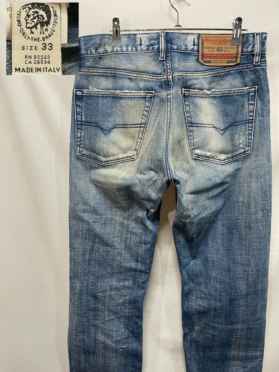 DIESEL ディーゼル ITALY製 RN 93243 デニムパンツ used加工 ジーパン Vステッチ オレンジ耳 ボタンフライ 33 ...