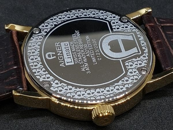 AIGNER Linate アイグナー リネイト A32100 2500本限定 クォーツ メンズ腕時計 デイト ゴールド GP SS ブラウン ...