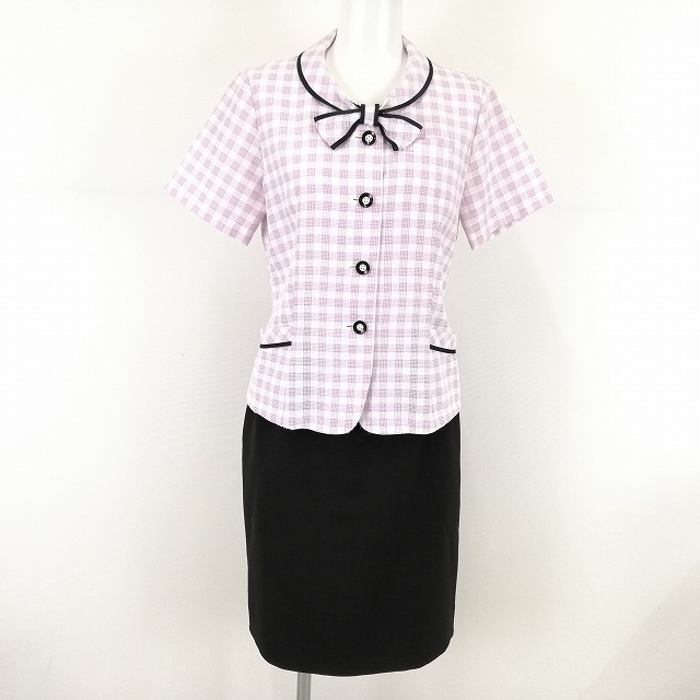 1円 11号 OL制服 オーバーブラウス タイトスカート 2点セット SELERY セロリー 事務服 ピンク チェック 50366 16030 ...