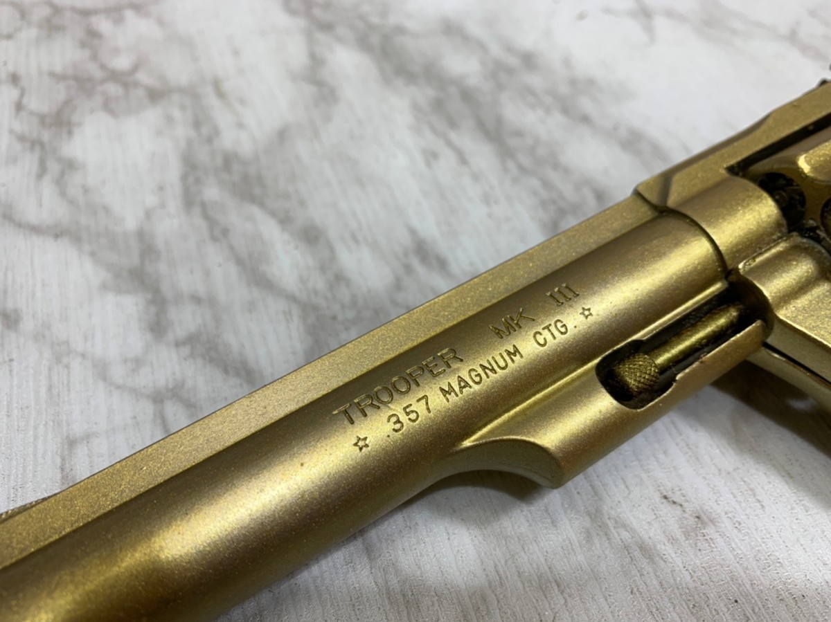 1円スタート KOKUSAI SMG刻印 TROOPER MKⅢ .357MAGNUM CTG モデルガン ゴールド色 現状品 4535 ...