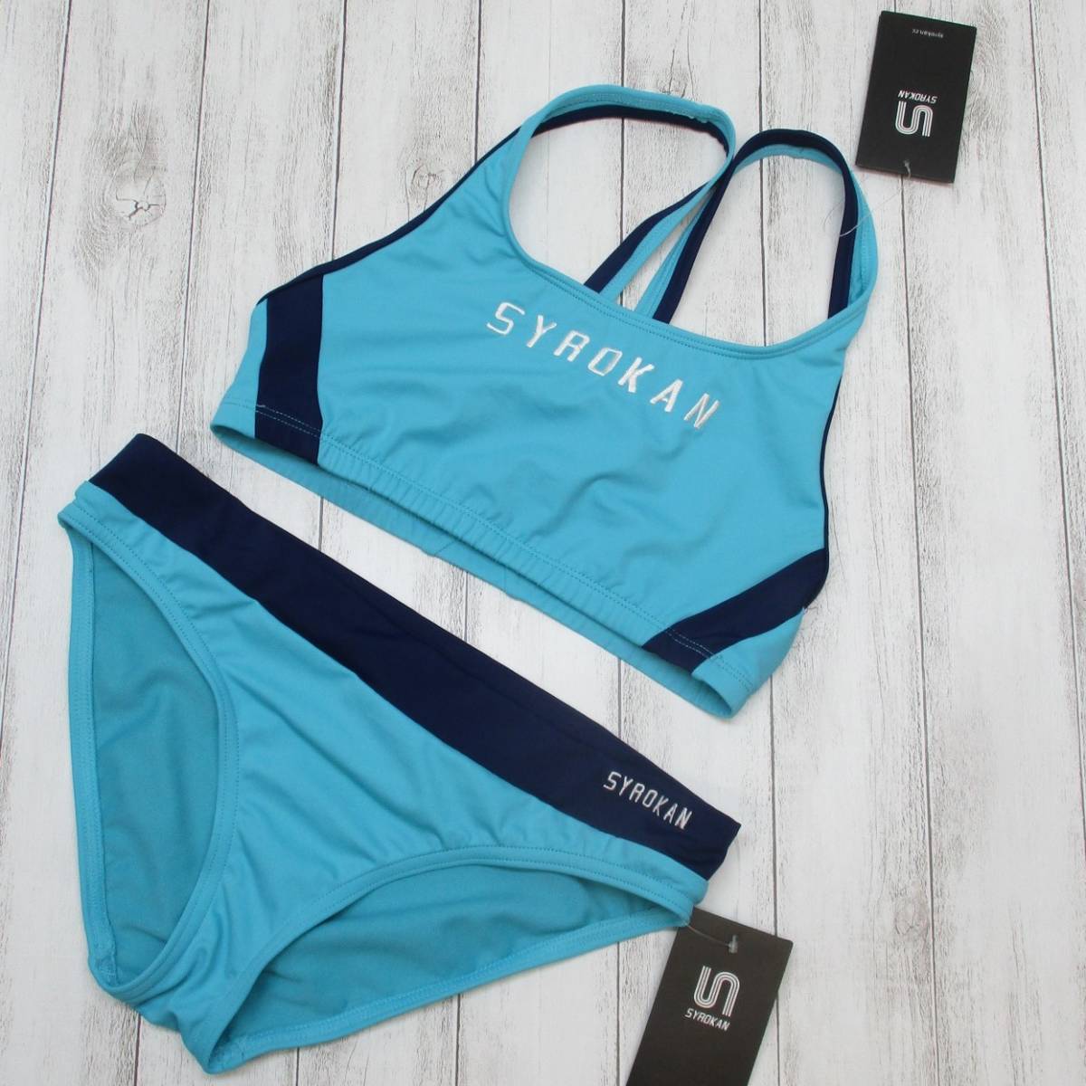 H4090 セール1円~ 水着 SYROKAN ツーピース S セットアップ ビキニ ビーチバレー 水泳 水色 セクシー スポーツブラ ...
