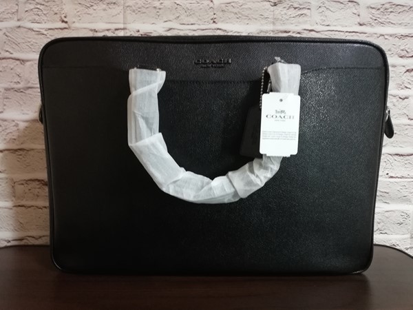 1円スタート COACHコーチブリーフケースF68030レザービジネスバッグハンドバッグショルダー薄型薄いアウトレット黒 皮男メンズ ...