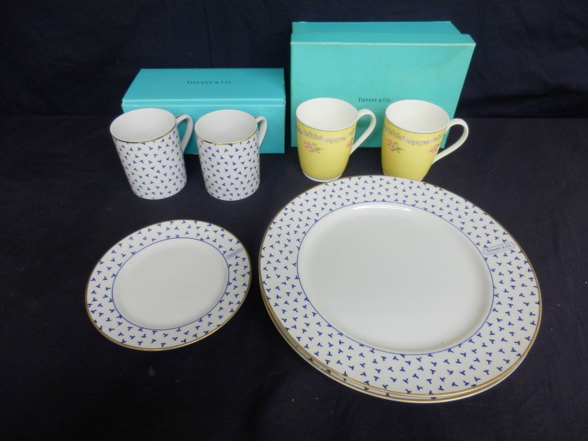 1000円スタート 食器 計7点 TIFFANY&Co. ティファニー ダンシング/PINK TULIP プレート 皿 マグカップ D6009 ...