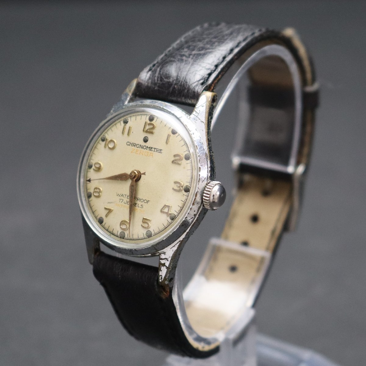 ZERGA CHRONOMETRE ゼルガ クロノメーター 手巻き 17石 全数字インデックス ジャンク 3針 スイス製 アンティーク メンズ ...