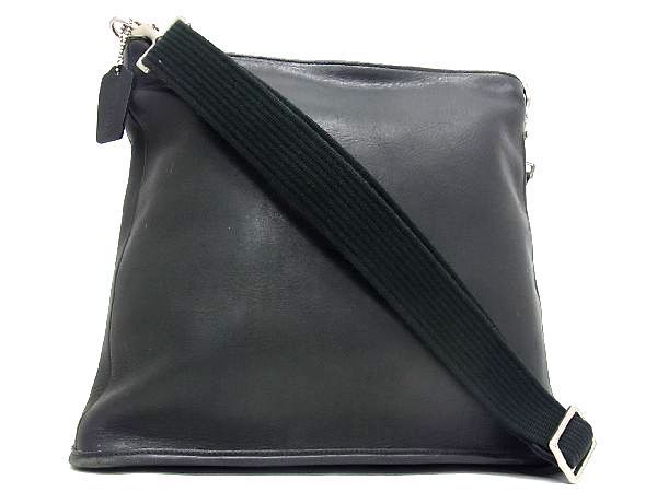 1円 COACH コーチ 9432 オールドコーチ USA アメリカ製 レザー ショルダーバッグ クロスボディ 斜め掛けかばん ブラック系 ...