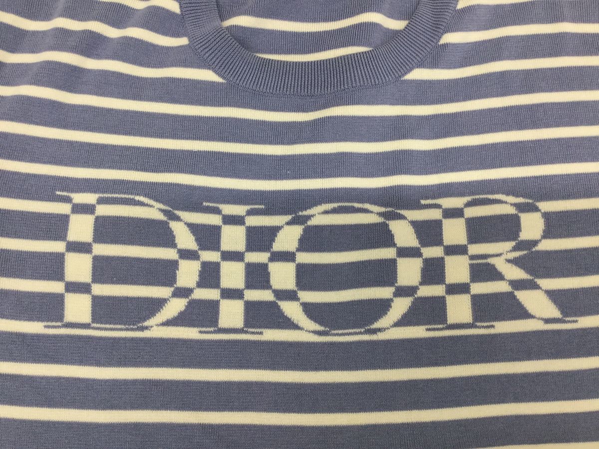 営SR013-80 ChristianDior リスチャンディオール 半袖ニット サイズL 183M647AT234 ブルー×白 メンズ ...