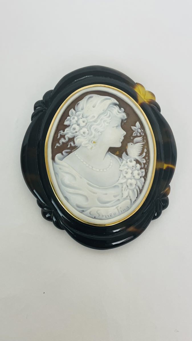 カメオブローチ べっ甲 鼈甲 K18 刻印あり 全長約7.5cm 総重量約27.6g カメオ ペンダントトップ s903(カメオ)｜売買された ...