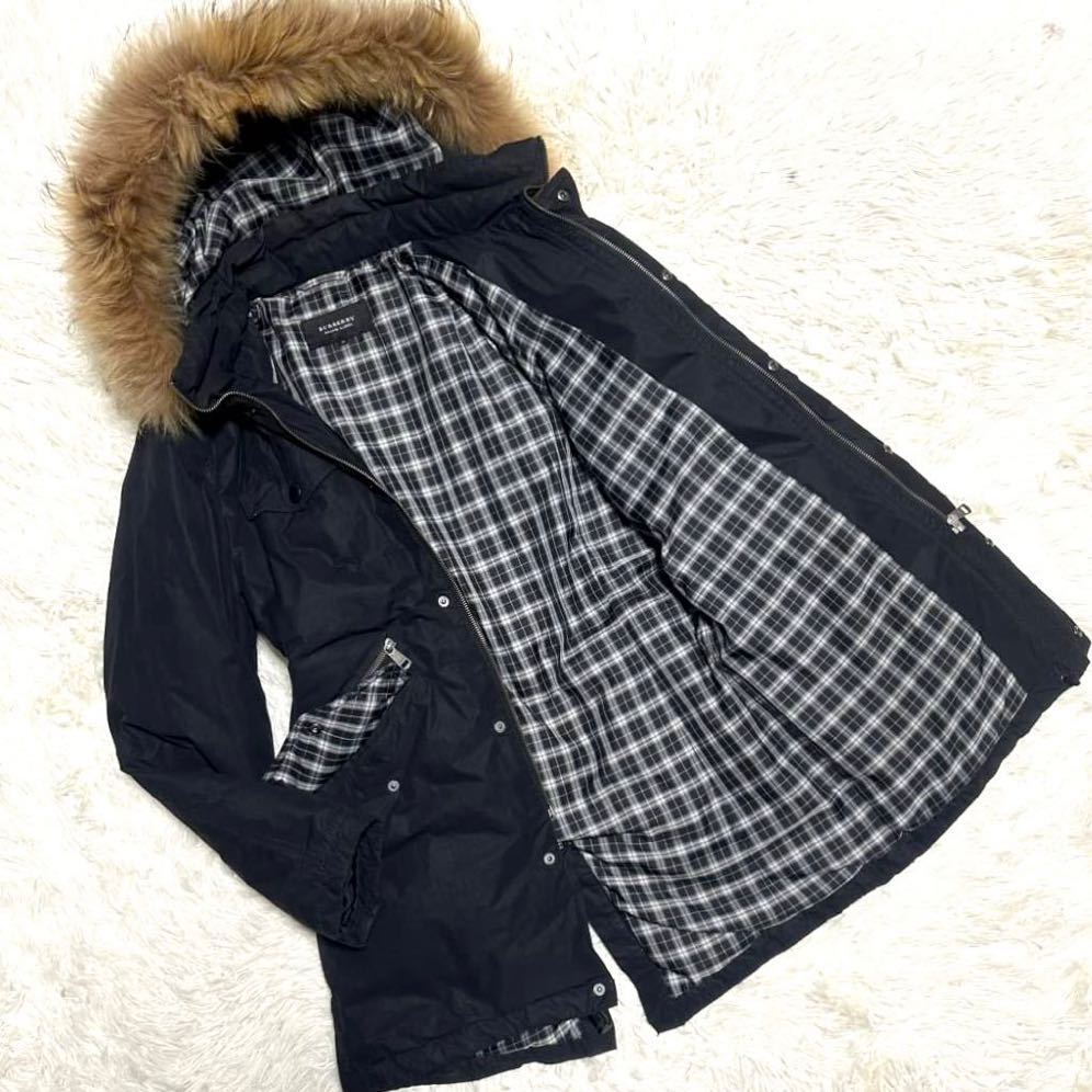 バーバリーブラックレーベル ダウンジャケット モッズコート ノバチェック 黒 フード ファー付き BURBERRY BLACK LABEL D85(コート)｜売買されたオークション情報 ...