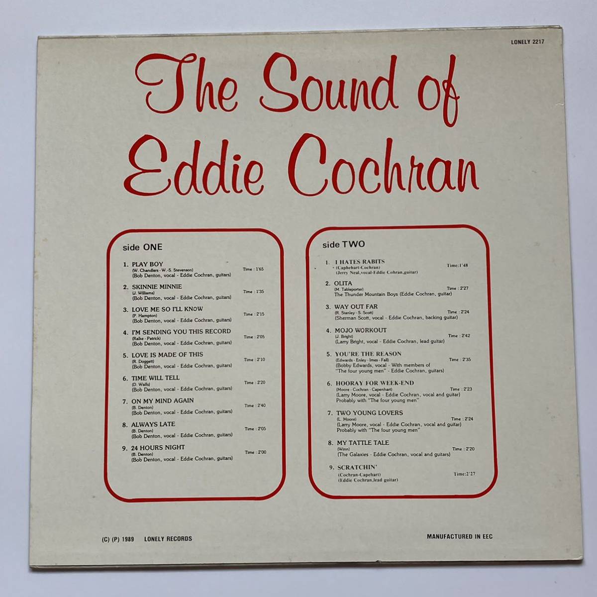 LPレコード Eddie Cochran エディコクラン The Sound Of Eddie Cochran Gene Vincent ...