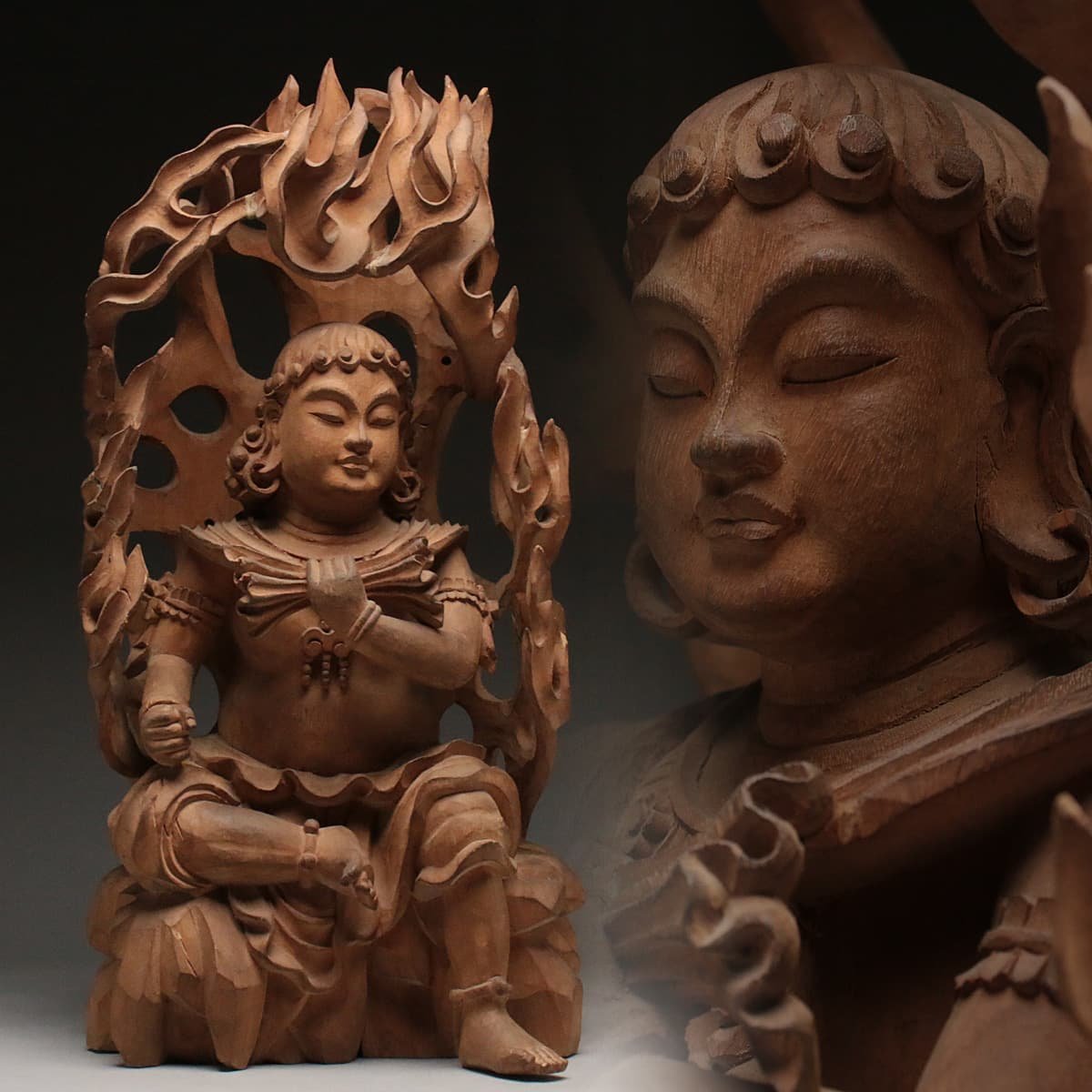 EI124 時代 仏教彫刻 木彫 岩火焔光背 矜羯羅童子坐像 高48.5cm 重3.1kg 木彫仏像 木雕佛像 仏教美術(仏像)｜売買されたオークション情報、yahooの商品情報をアーカイブ ...