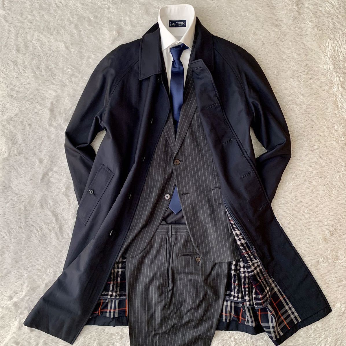 35万超 シルク55％ カシミヤ バーバリー プレステージ 金タグ ステンカラーコート 最上級ライン M 紺 チェックライナー BURBERRY ブルゾン(Mサイズ)｜売買されたオークション ...