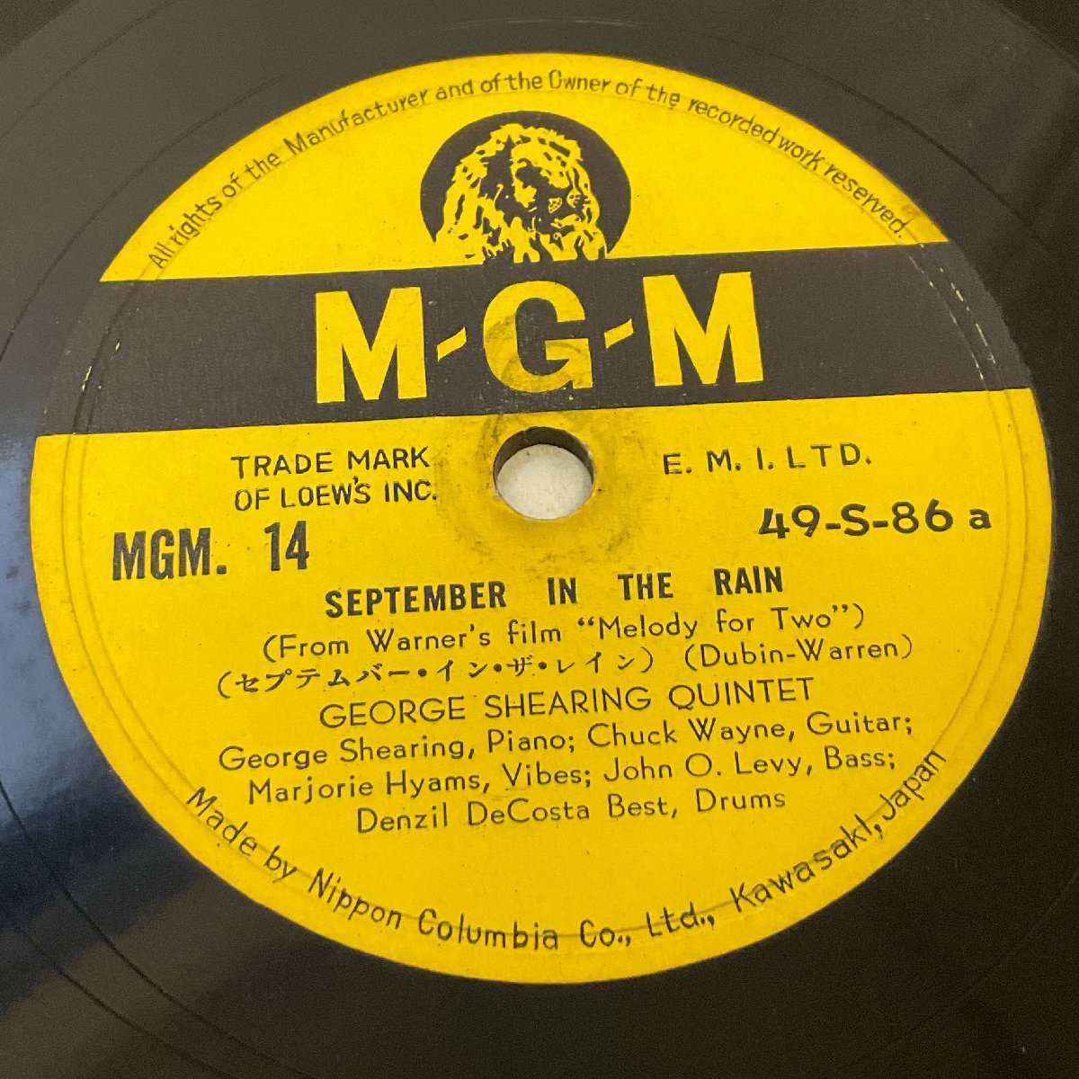 SP盤レコード セプテンバー イン ザ レイン/サマータイム ジョージ シアリング GEORGE SHEARING カード付/M-G-M ...