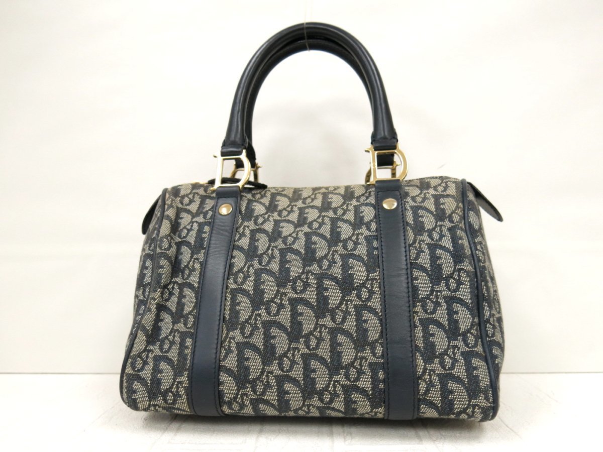 Christian Dior クリスチャン ディオール トロッター キャンバス カーフ レザー 本革 ミニボストン 紺 ヴィンテージ A766 ...