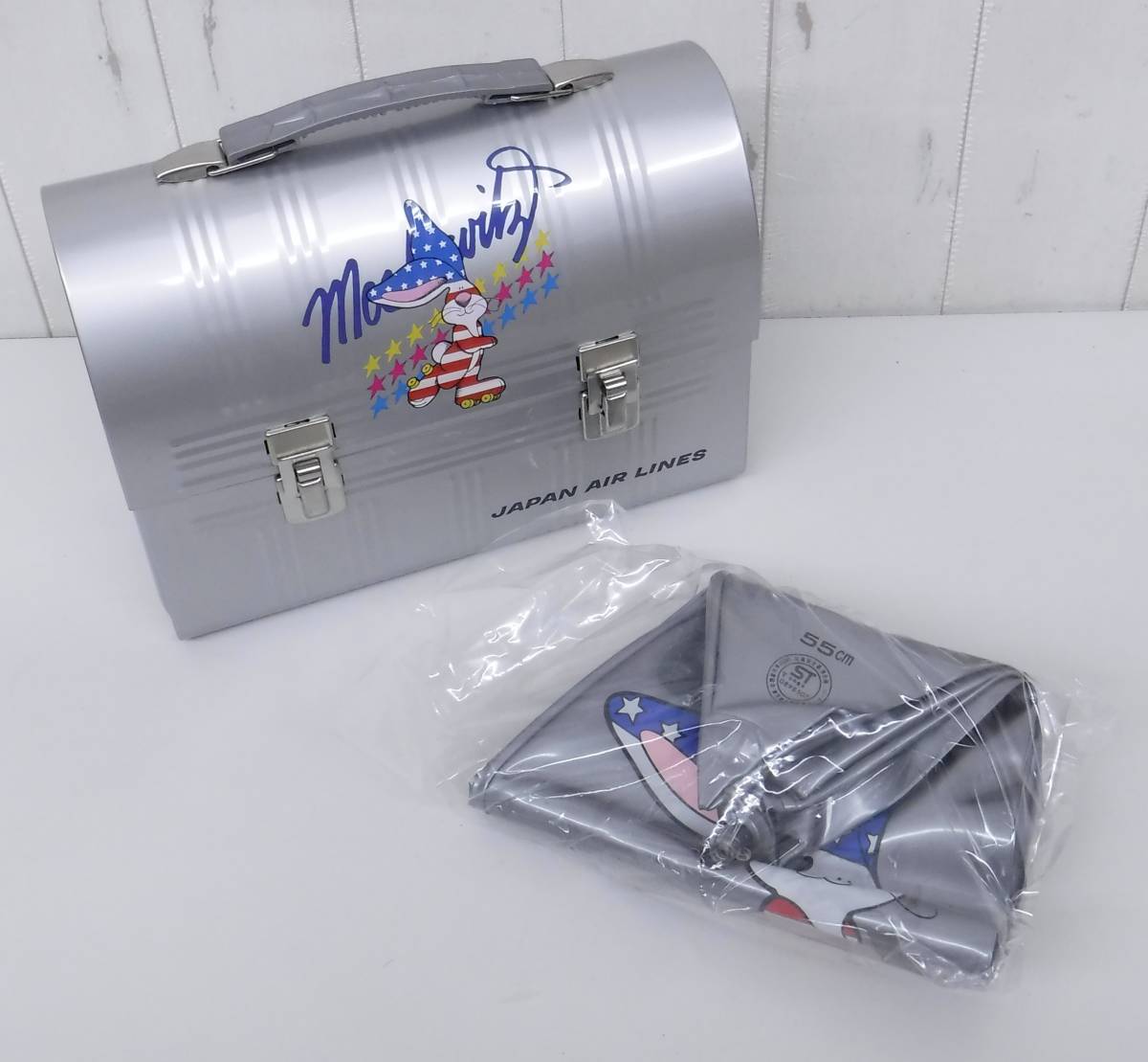 昭和レトロ 当時物 ブリキランチボックス ビーチボール付き JAL 日本航空 American Rabbit Moskowitz マスコウィッ ...