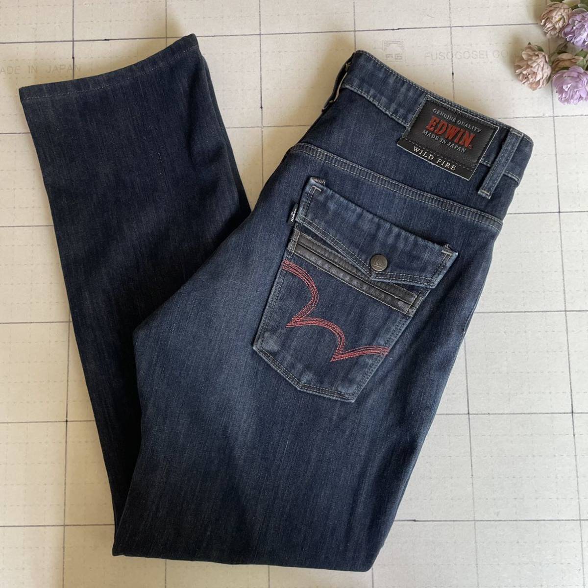 エドウイン EDWIN WILD FIRE フラップポケットストレートデニム/裏起毛 日本製 33インチ/股下76cm インディゴブルー/濃い青/赤ステッチ(W33)｜売買されたオークション ...