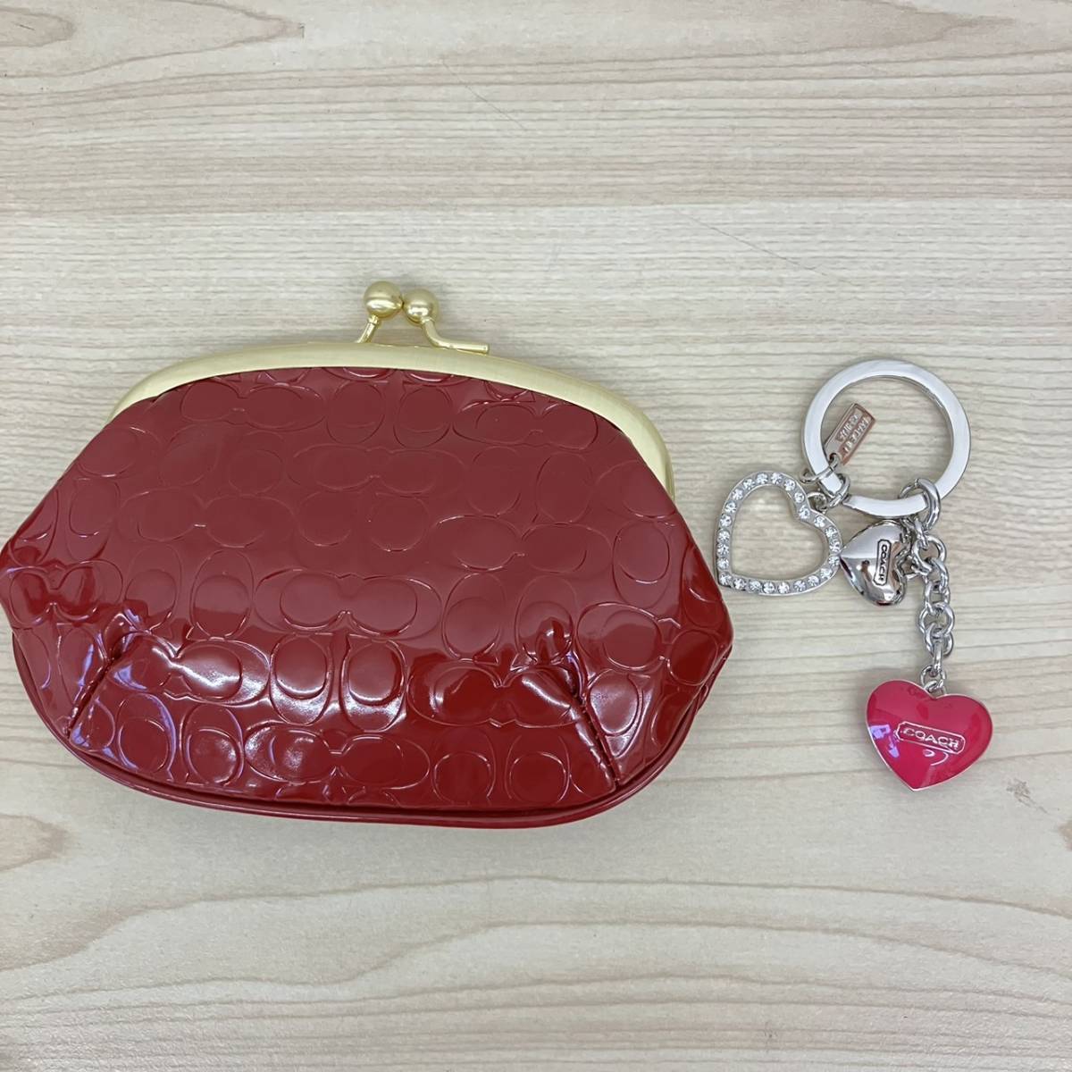 K4125 COACH コーチ エンボスド ミニシグネチャー がま口 コインケース バレンタインデー キーホルダー 2点セット 63504 ...