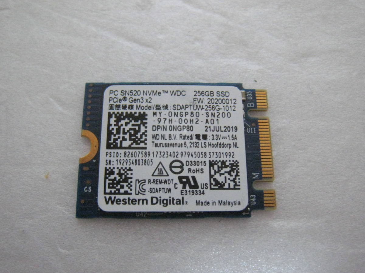 Western Digital M.2 NVMe 2230 SSD 256GB PC SN520 WDC SDAPTUW-256G-1012 ...