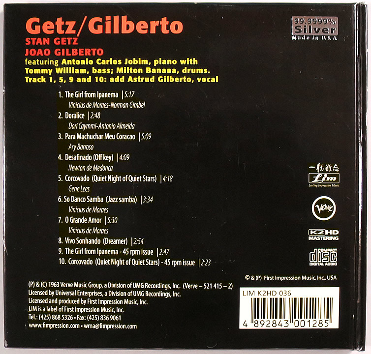 K2HD 24bit Silver CD Stan Getz Getz / Gilberto Joao Gilberto 輸入盤 LIM K2HD 036 FIM スタン ゲッツ ゲッツ ...