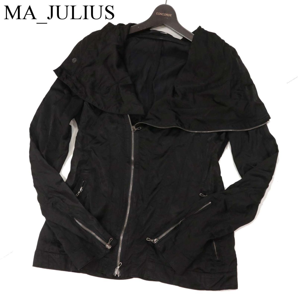 10AW MA_JULIUS ユリウス 通年 カウルネック サテン ドレープ ライダース ジャケット Sz.1 メンズ 黒 I3T00825 ...