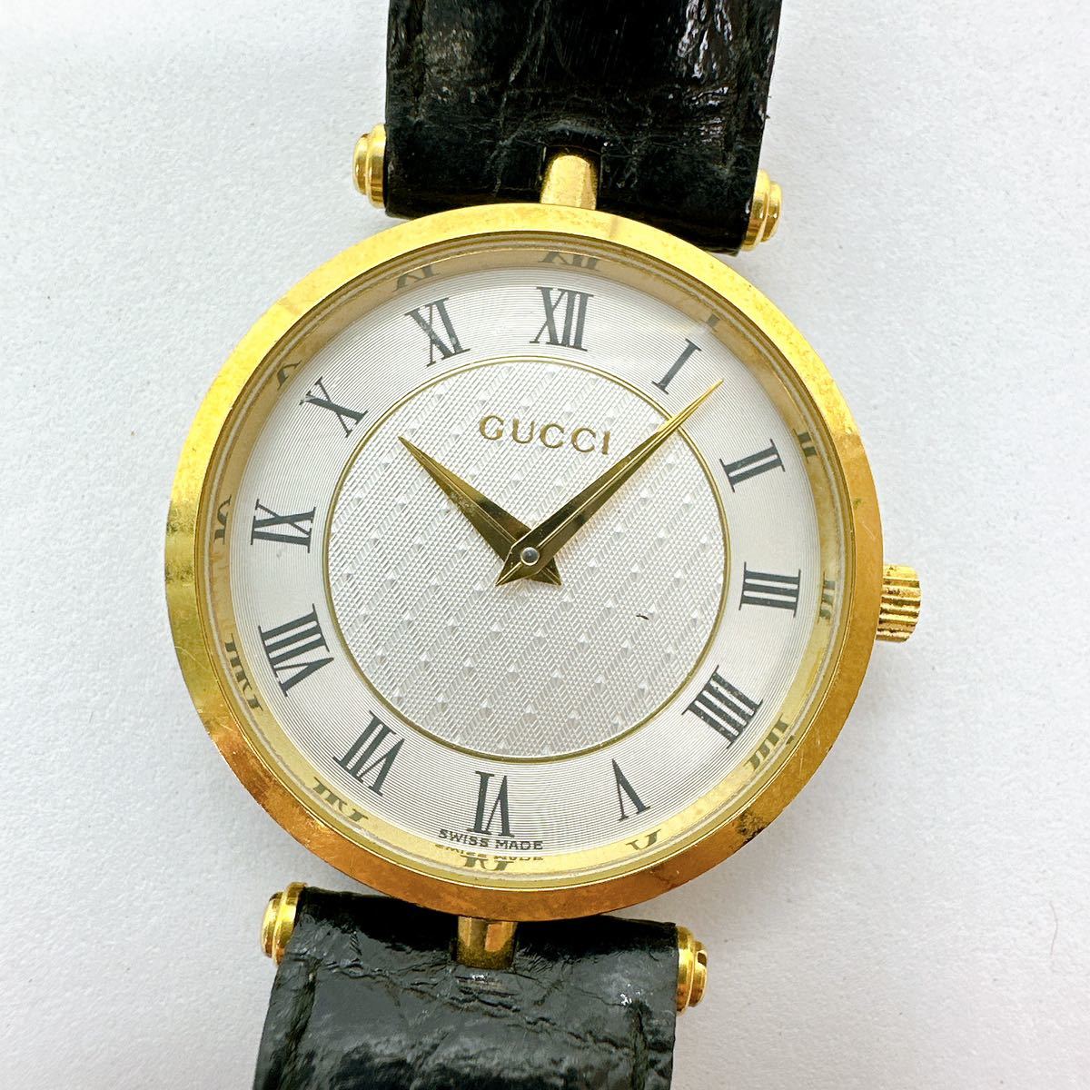 09027 グッチ GUCCI シェリーライン メンズ 腕時計 不動 ジャンク クォーツ 電池式 QZ 革ベルト レザー(男性用)｜売買された ...