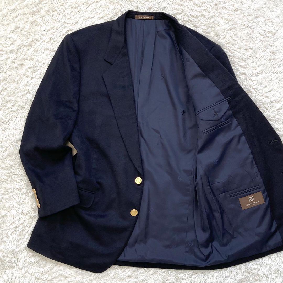極 L-XL相当 カシミヤ100% ジバンシー GIVENCHY 紺ブレ テーラードジャケット 金ボタン ネイビー シングル 2B 総裏 ビジネス メンズ(Lサイズ)｜売買されたオークション ...