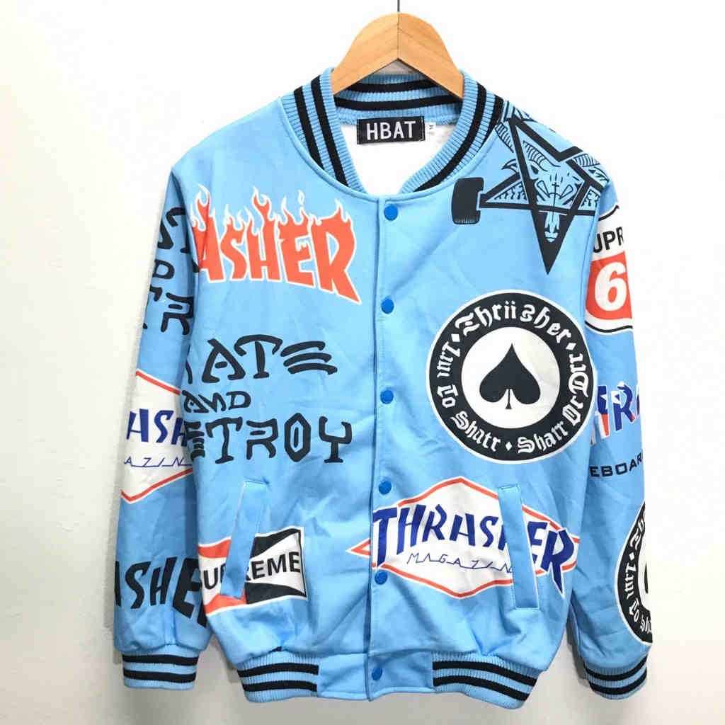 ^w^ b HBAT スタジアムジャンパー ライトブルー 総柄 メンズ M オールドスクール スタジャン スウェット(ジャケット、上着)｜売買 ...