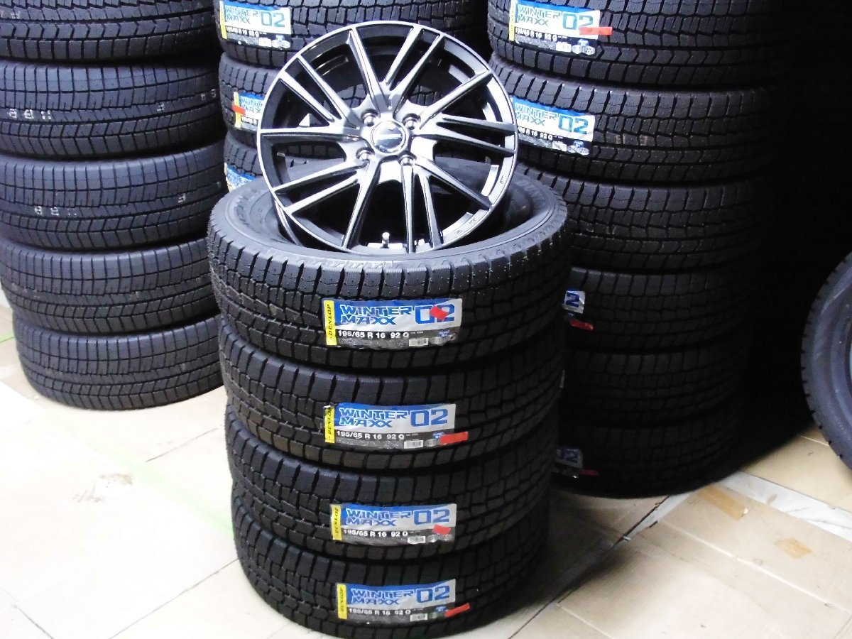 ダンロップ WM02 195/65R16 92Q 2021年製 社外アルミ付き W06 6.0J +45 4/100 1台分セット ライズ ...