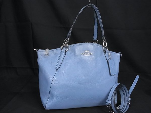 1円 COACH コーチ F26917 レザー 2WAY ハンドバッグ ショルダーバッグ クロスボディ 斜め掛け レディース ブルー系 ...
