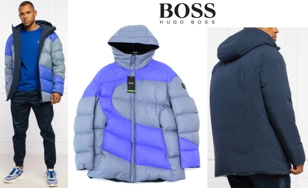 16万 XL BOSS ヒューゴボス 灰×青リバーシブルフーデッドダウンジャケット OVERSIZED FIT 1円(ジャンパー、ブルゾン ...