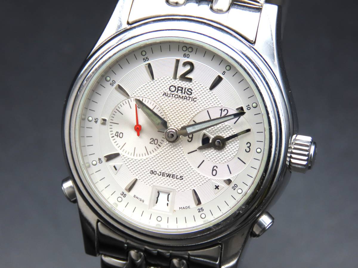 1円 稼動品 正規品 ORIS オリス 7485 クラシック ワールドタイム スモセコ 自動巻き Cal.690 デイト 純正ブレス メンズ腕 ...