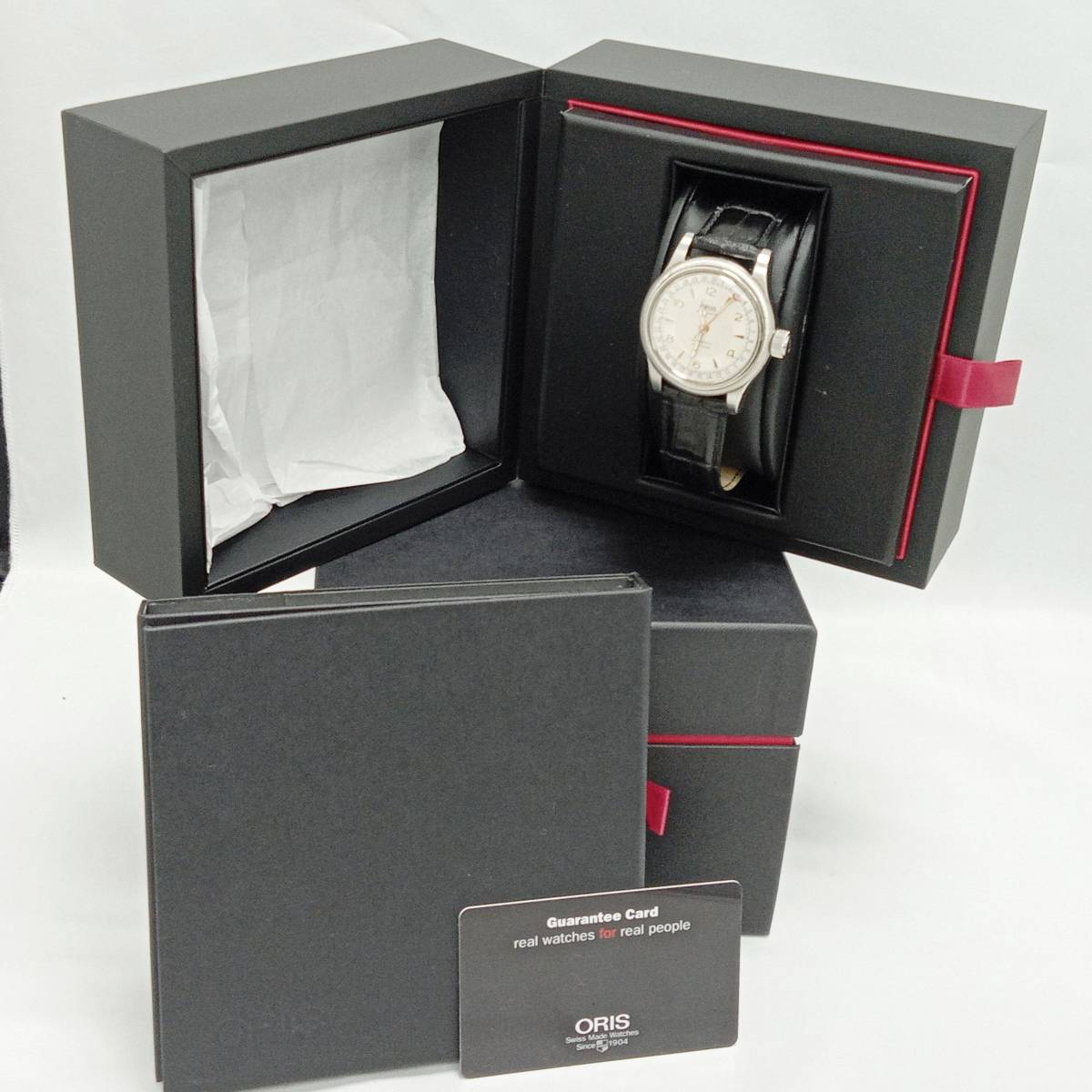 ORIS ビッグクラウン 7543 純正尾錠 自動巻 オートマチック ホワイト文字盤 日差約+13秒 時計 箱 純正尾錠 風防小キズ有(オリス ...