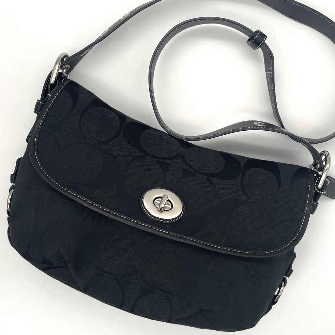 入手困難品 COACH コーチ ターンロック キャンバス レザー ショルダーバッグ 斜めかけ ポシェット ブラック 黒 15171(その他 ...