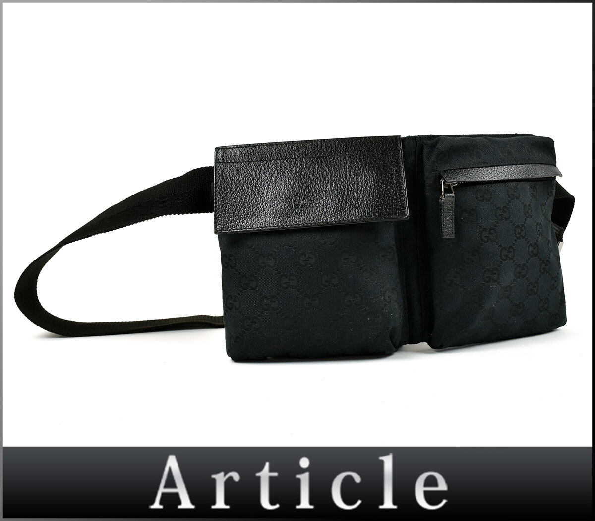 201148 GUCCI グッチ GG柄 ボディバッグ ウエストバッグ ウエストポーチ 28566 キャンバス レザー 革 ブラック メンズ ...
