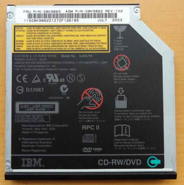 IBM ThinkPad ウルトラスリムベイ用CD-RW/DVDコンポ 08K9865(内蔵CD-R/RWドライブ)｜売買されたオークション ...