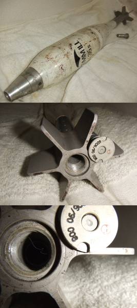 イギリス製 81mm迫撃砲弾 照明弾 使用済み 無火薬品 Fuze DM93 米軍 自衛隊 L16 81mm 迫撃砲 砲弾 信管 M776 ...