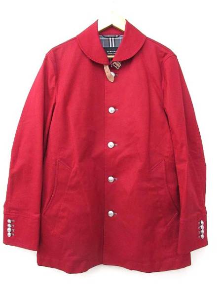 バーバリーブラックレーベル BURBERRY BLACK LABEL コットン マリンコート 裏地チェック エンブレムボタン M 赤 レッド ...