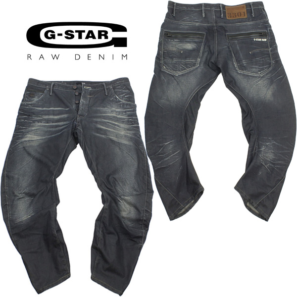 G-STAR RAW ジースターロウ ”RILEY LOOSE TAPERED” 立体裁断 テーパードデニムパンツ ジーンズ 牛革レザー使用 ...